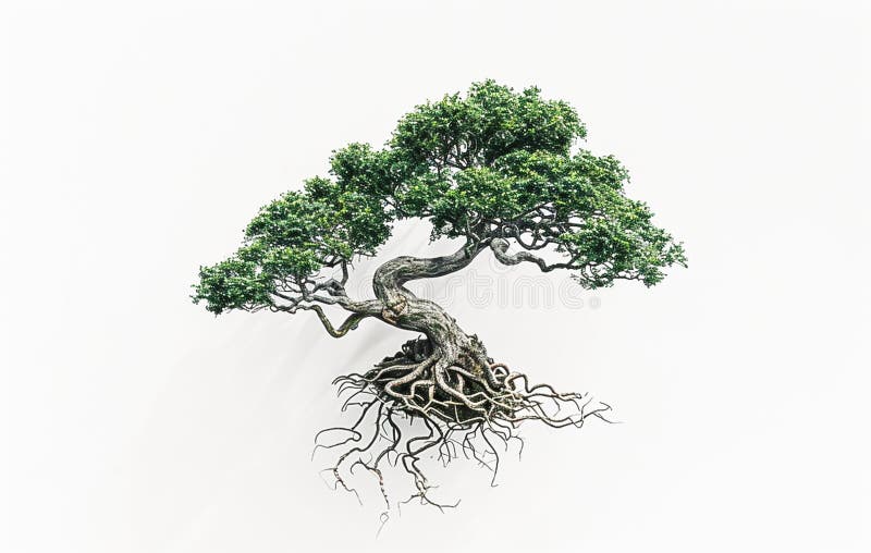 A Tree with a Large Root and a White Background Stock Illustration ...