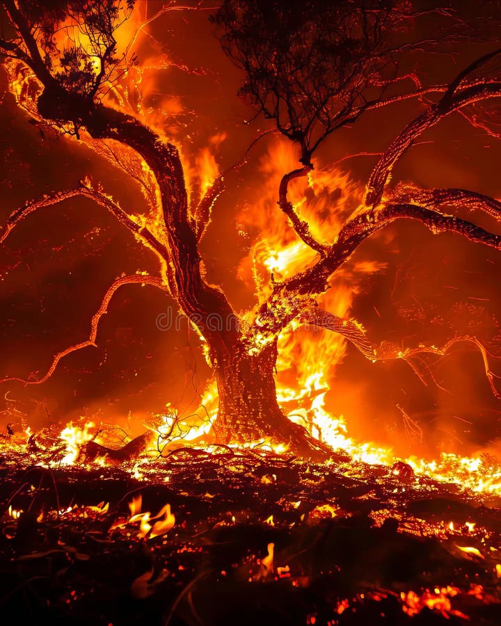 A Tree is Burning in the Middle of a Forest Stock Image - Image of ...