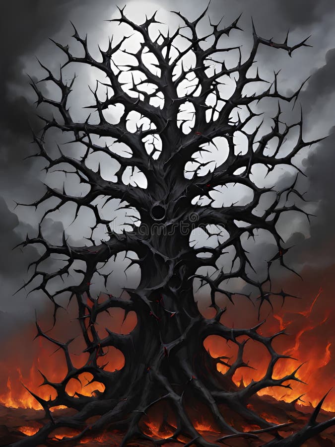 Tree with Burning Red and Black Flames on Black Background Stock ...