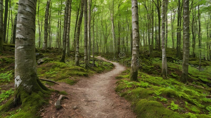 Tree and Bushes with a Way for Walk Stock Illustration - Illustration ...