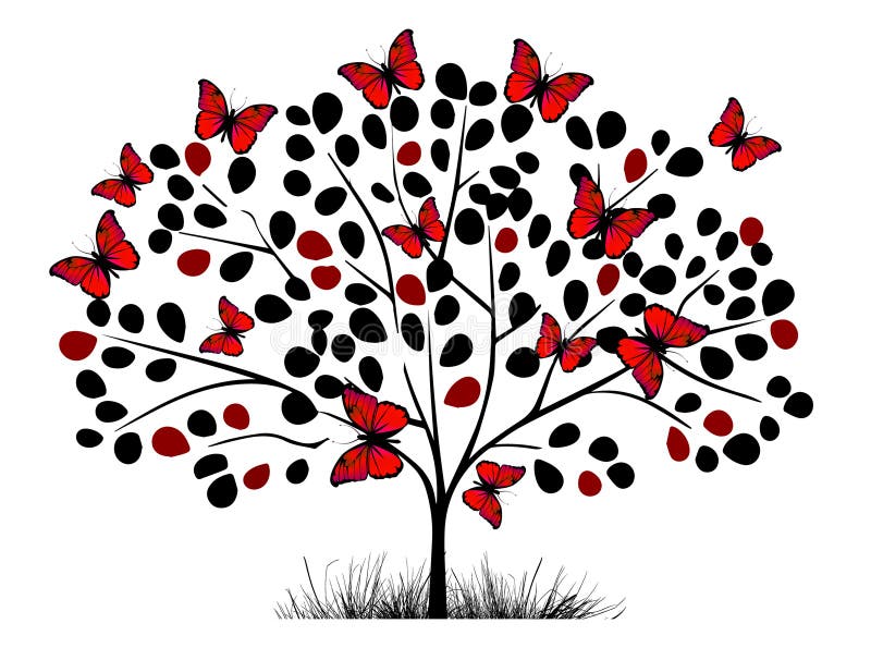 Tree with Butterflies and Hearts. Hand Drawing. Not AI, Vector ...