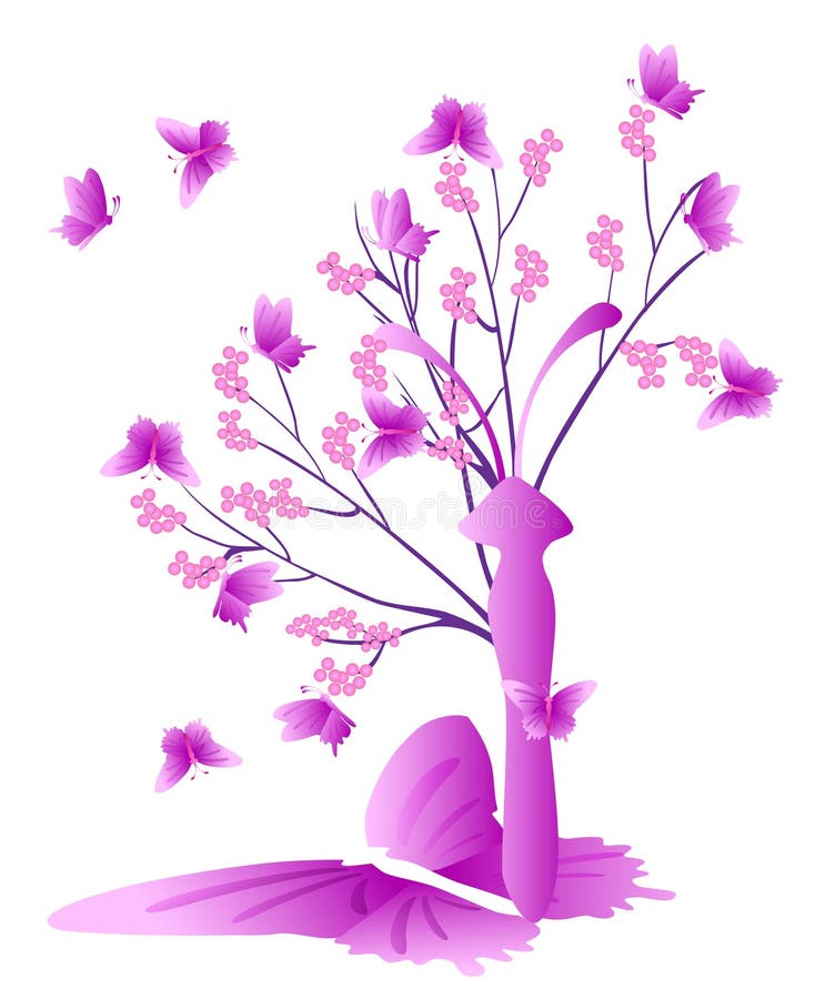 Tree with butterfly stock vector. Illustration of pink - 30705420