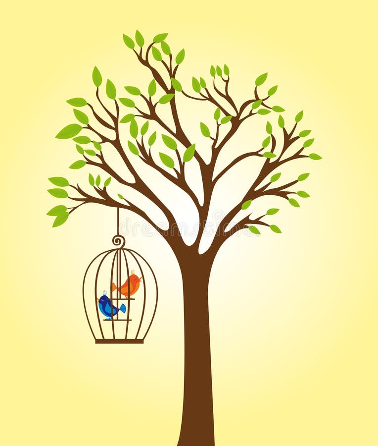Tree with Birds and Birdcages, Vector Stock Vector - Illustration of ...