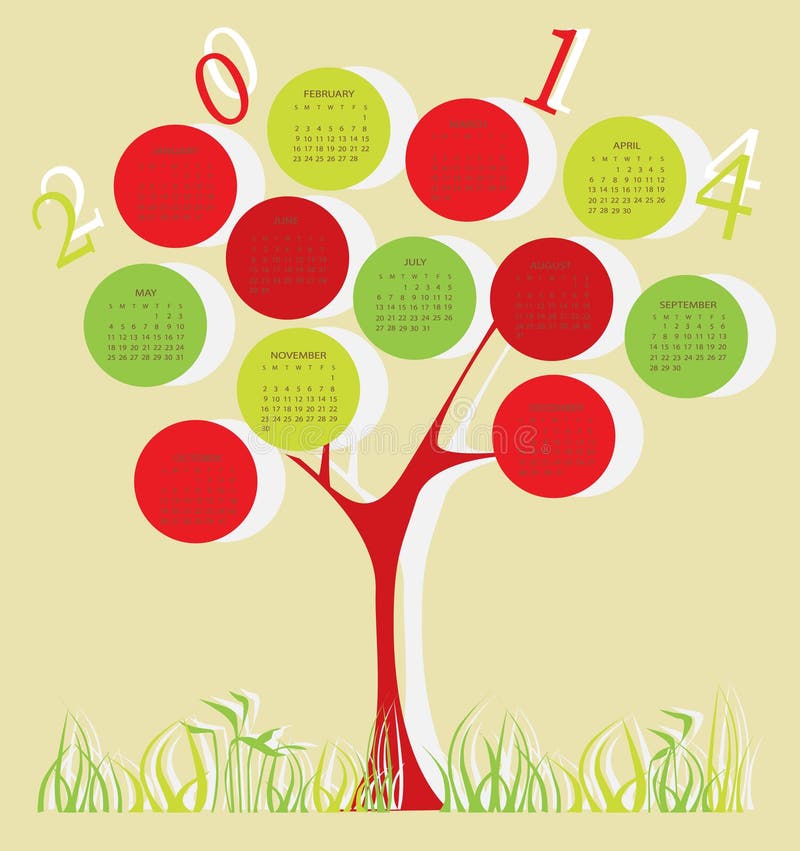 Tree Calendar for 2014 Year Stock Vector - Illustration of november ...