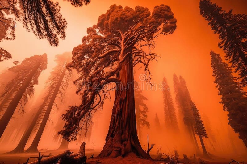 Tree Canopy Destroyed in Wildfire and Smoke Rising into the Sky Stock ...