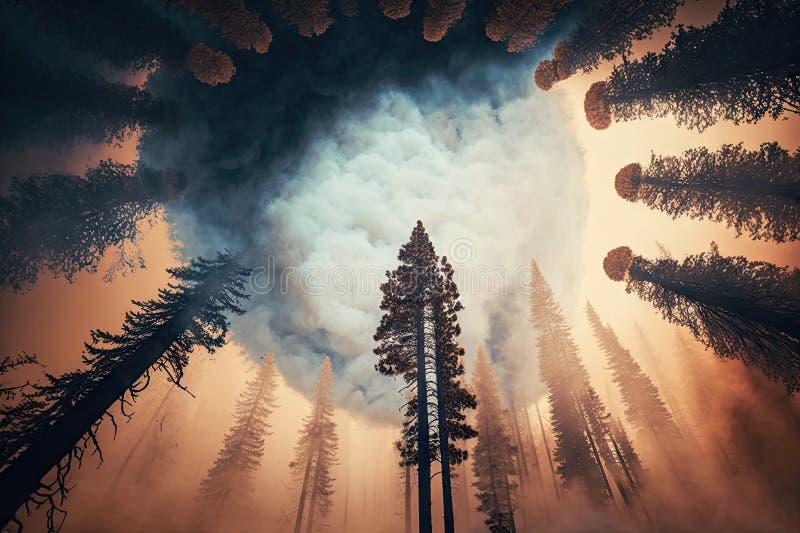 Tree Canopy Destroyed in Wildfire and Smoke Rising into the Sky Stock ...