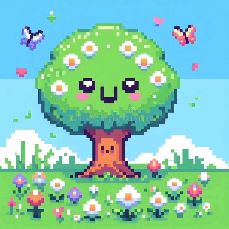 Tree Cartoon Character, Pixel Art Stock Illustration - Illustration of ...