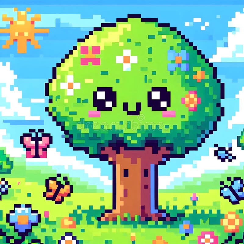Tree Cartoon Character, Pixel Art Stock Illustration - Illustration of ...