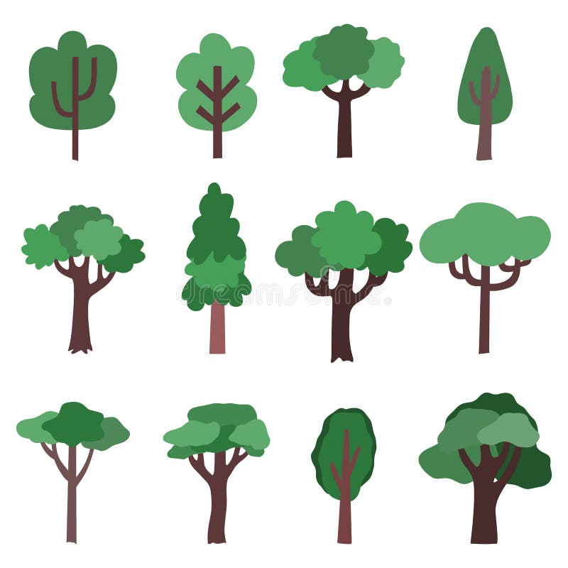 Tree Cartoon Icons. Forest Sihouette Icons Stock Vector - Illustration ...