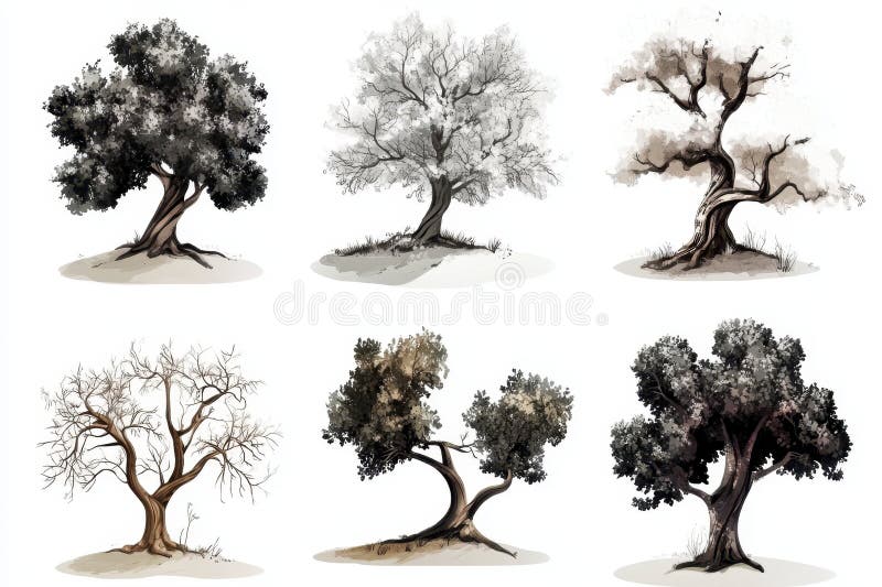 Tree Cartoons Isolated on White.Generative AI Illustration Stock ...