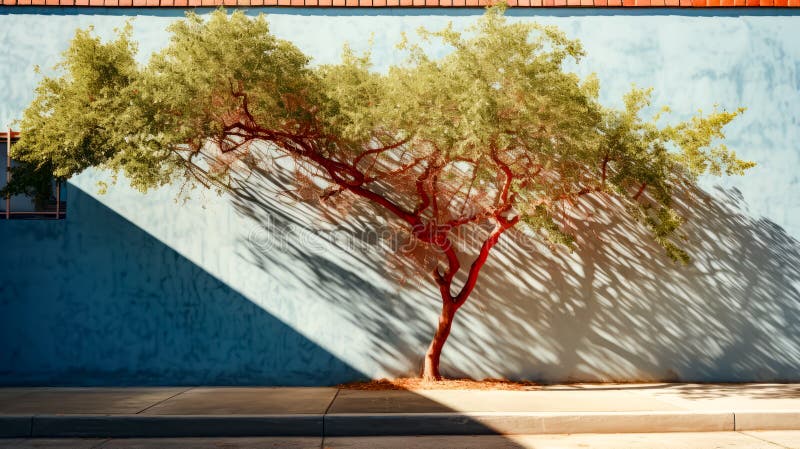 Tree Casting Shadow on Wall Next To Sidewalk in Front of Building ...