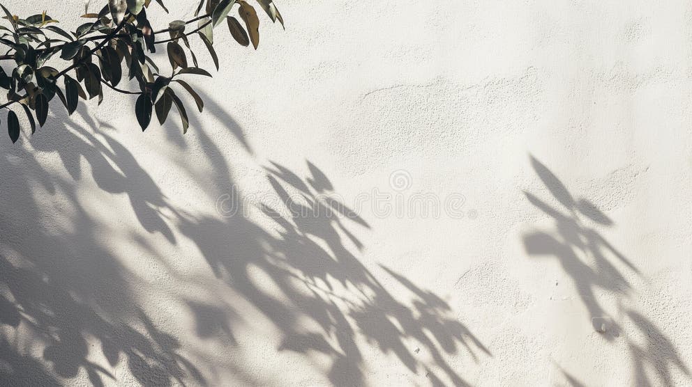 A Tree Casts a Shadow on a White Wall Stock Illustration - Illustration of sunny, shadow: 372822269