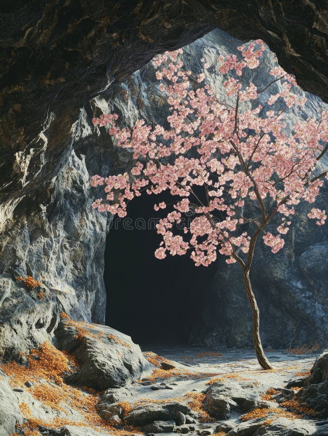 Tree in Cave stock photo. Image of fantasy, botany, greenery - 376902030