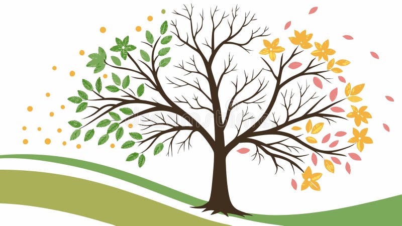 Tree Changing Leaves, Seasonal Transition and Growth, Vector Design ...
