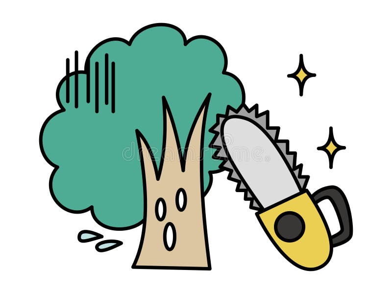 A Tree Character that is Cut Down with a Chainsaw Stock Vector ...