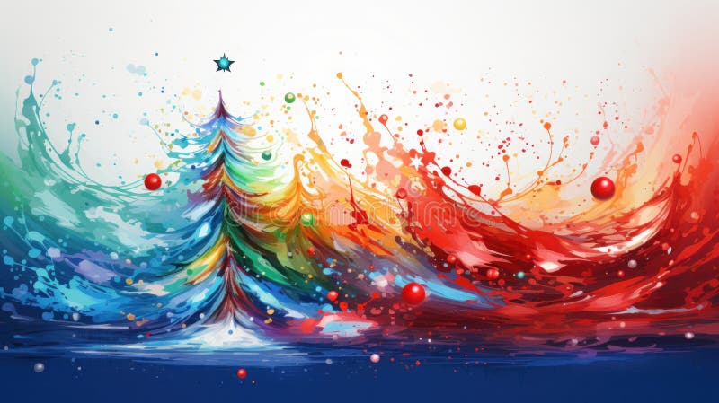 Tree Christmas, Paint Splash Art Stock Illustration - Illustration of ...