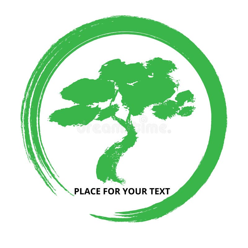 A Tree in a Circle Painted with a Brush. Vector Illustration. Logo ...