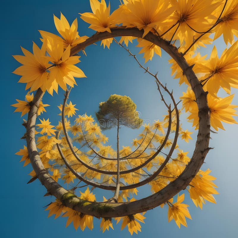 A Tree in a Circle of Yellow Leaves. Generative Ai Stock Illustration ...