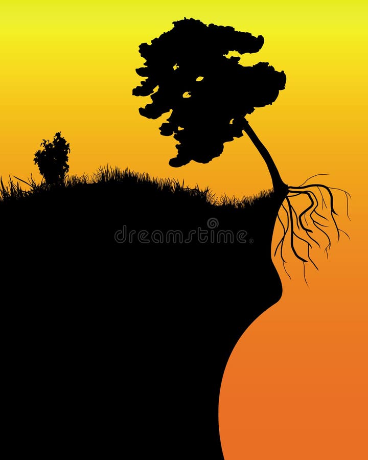 Tree on the Cliff Scenery with Grass, Sea, Sky and Clouds Stock Vector ...