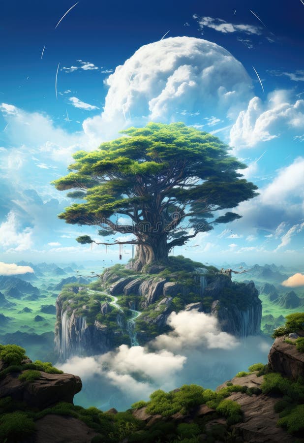 A tree on a cliff stock illustration. Illustration of nature - 289878272
