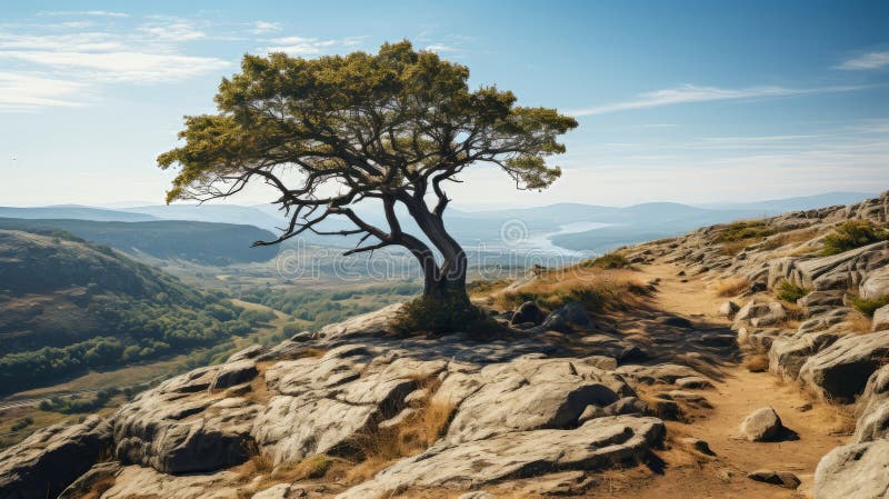 A Tree on a Cliff. Generative AI. Stock Illustration - Illustration of ...