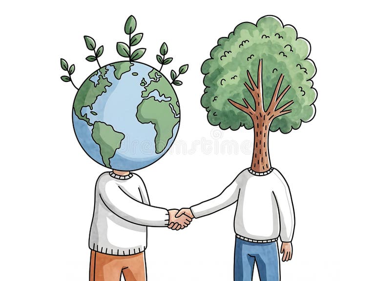 Tree and Climate Day, Illustration with Handshake Stock Illustration ...