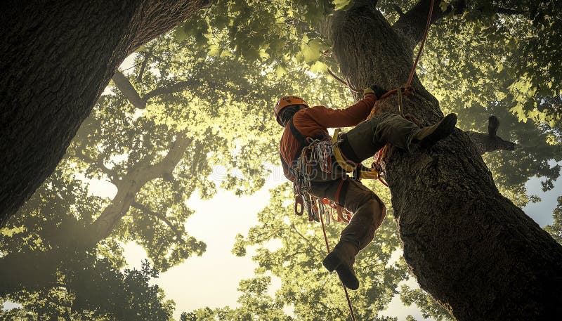 Tree Climber Hanging on the Tree. Woodwork Stock Illustration ...