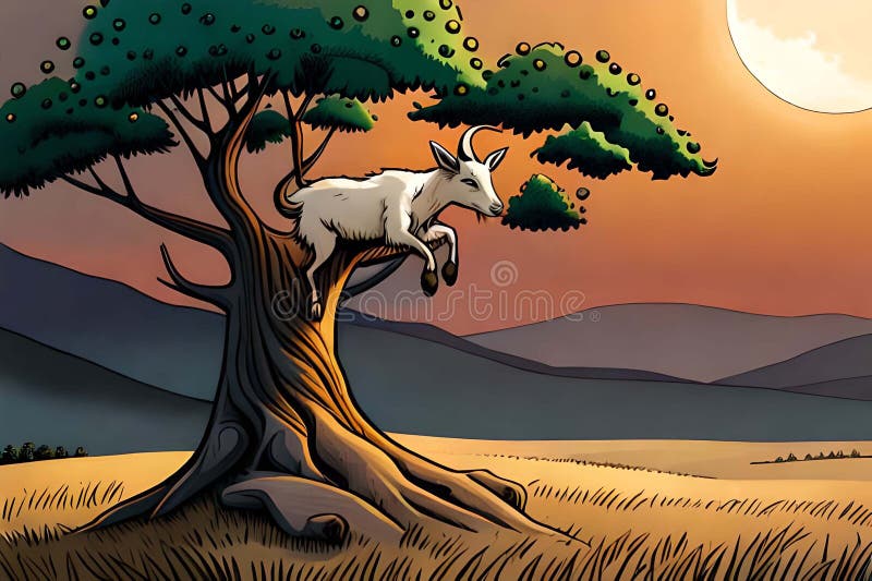 A Tree Climbing Goat in the Afternoon is Up in a Tree Alone Evening ...