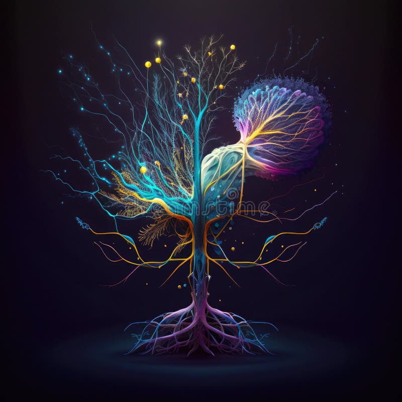 Tree, Cloud of Dots and Lines in Shape of Biological Nervous System ...