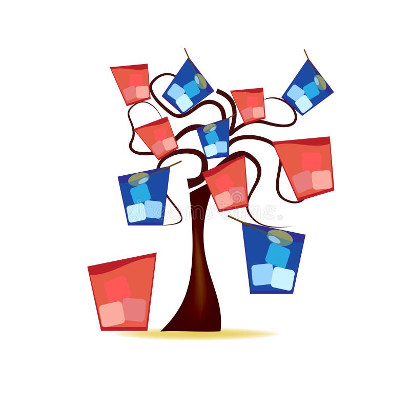 Tree with cocktail glasses stock vector. Illustration of grapes - 33130934