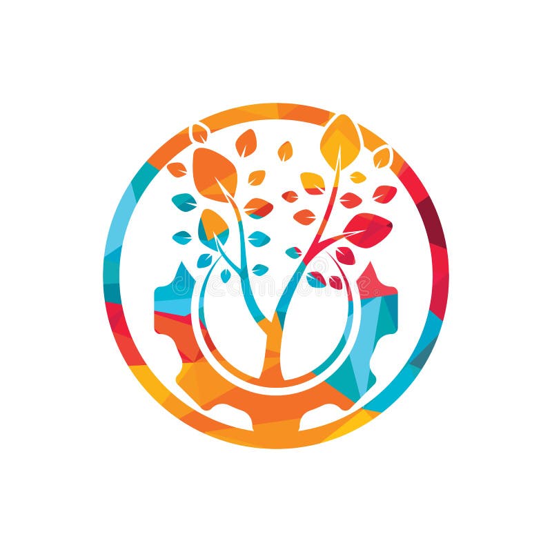 Gear Tree Vector Logo Design Template. Green Eco Tech and Industry Logo ...