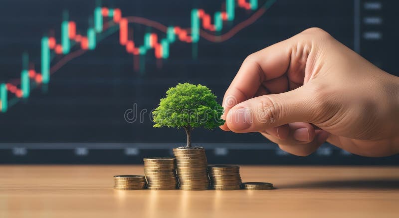 Investment Growth with Tree and Stock Chart Stock Illustration ...