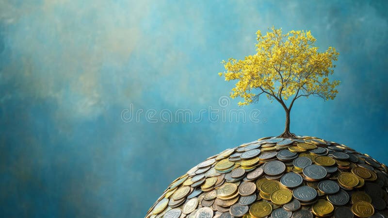 A Tree of Coins Growing from a Globe, Representing the Expansion of ...
