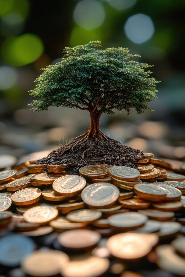 Tree and Coins, a Tree Grows from a Pile of Coins, Representing Wealth ...