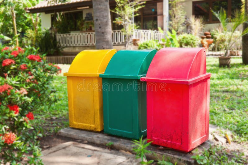 Tree color garbage bins stock image. Image of ashcan - 25004725