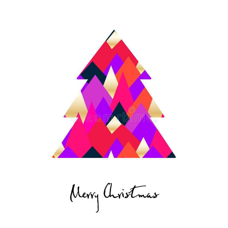 Tree with Colored Triangles. Merry Christmas Card Stock Vector ...