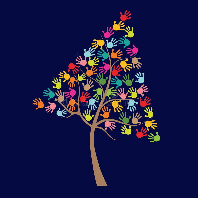 Tree with Colorful Hand Prints Vector Background Stock Vector ...