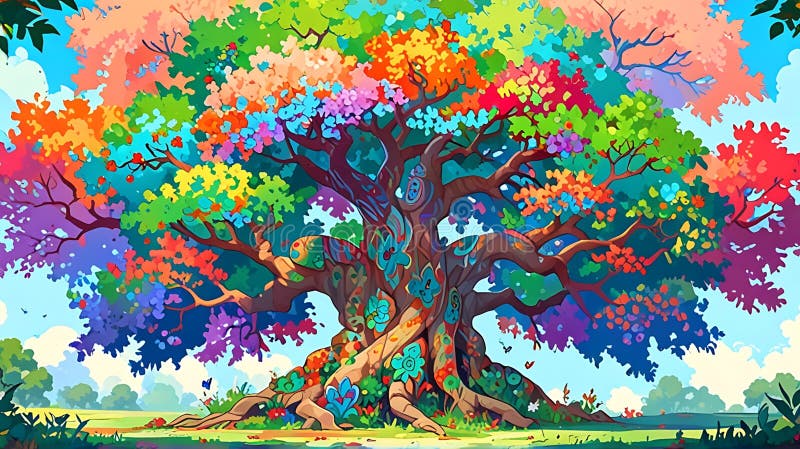A Tree with Colorful Branches and a Large Trunk with a Tree in the ...