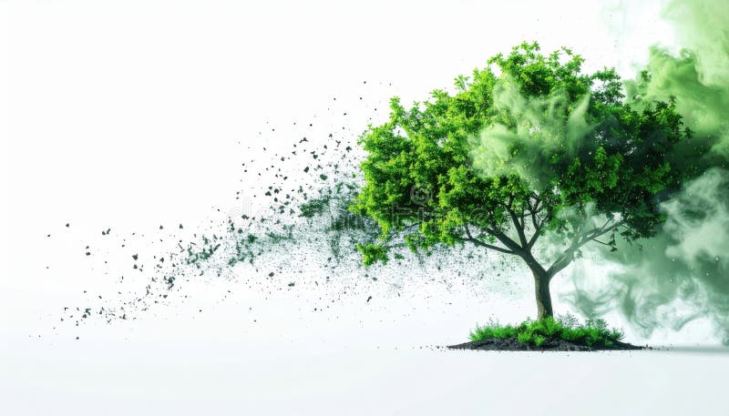 Tree with Colorful Explosion, Environmental Pollution Particle ...