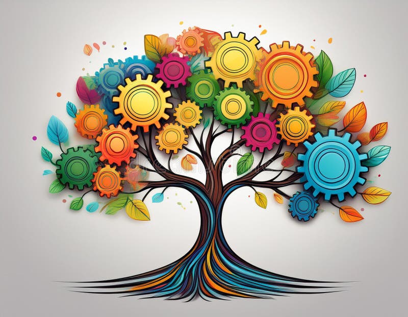 Tree with Colorful Gears As Leaves, Symbolizing Leadership Combining ...