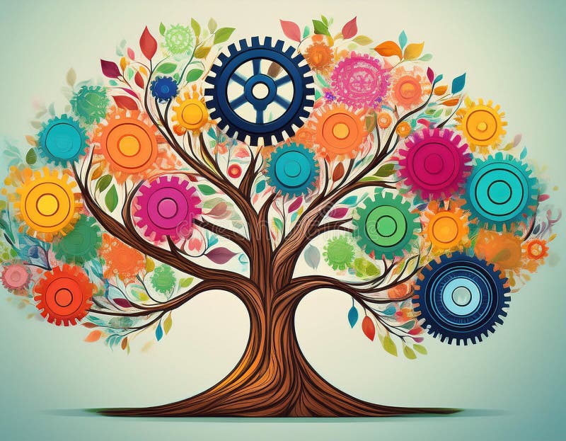 Tree with Colorful Gears As Leaves, Symbolizing Leadership Combining ...