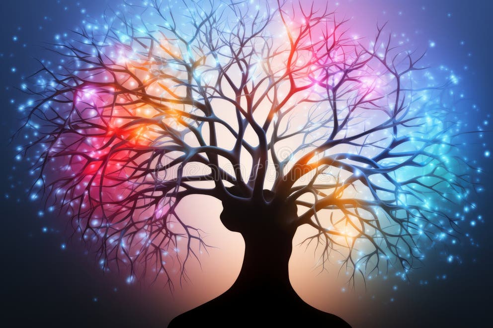 A Tree with Colorful Lights on it Stock Illustration - Illustration of ...