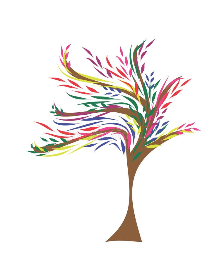 Tree Colorful Logo Leaves Wind Blowing Stock Vector - Illustration of ...