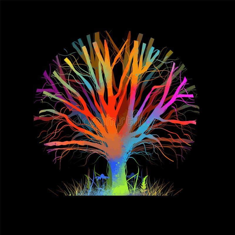 Tree Colorful Silhouette Logo. Magic Rainbow Tree on a Black Background ...