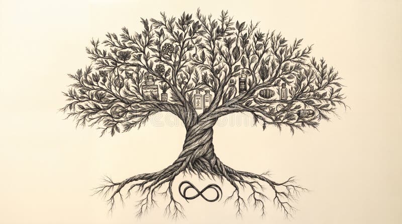 Tree with a Complex Root System Stock Illustration - Illustration of ...