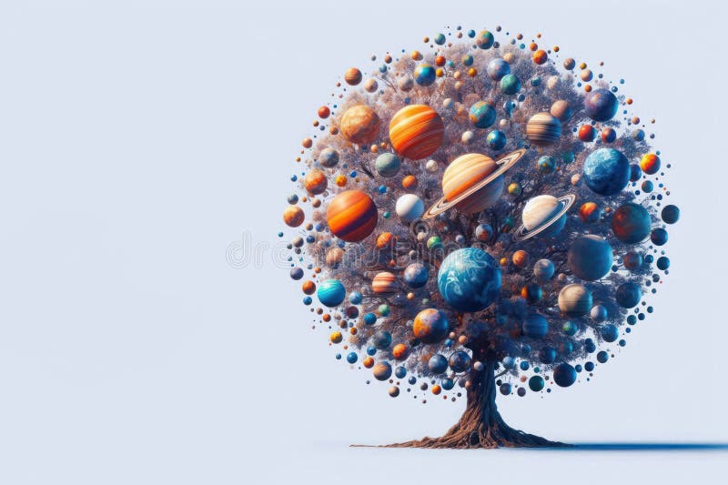 A Tree Consisting of Many Different Planets. Space for Text. Stock ...