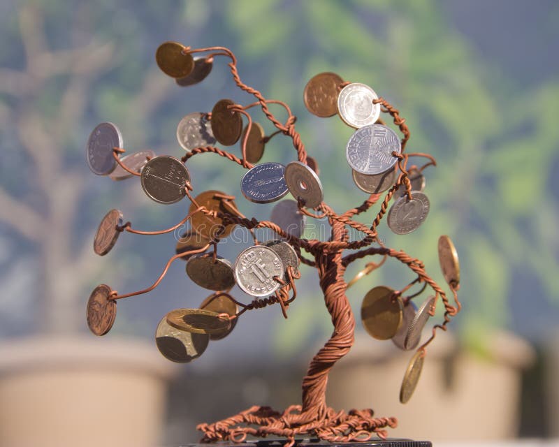 A Tree of Copper Wire with Coins. Stock Image - Image of craftwork ...