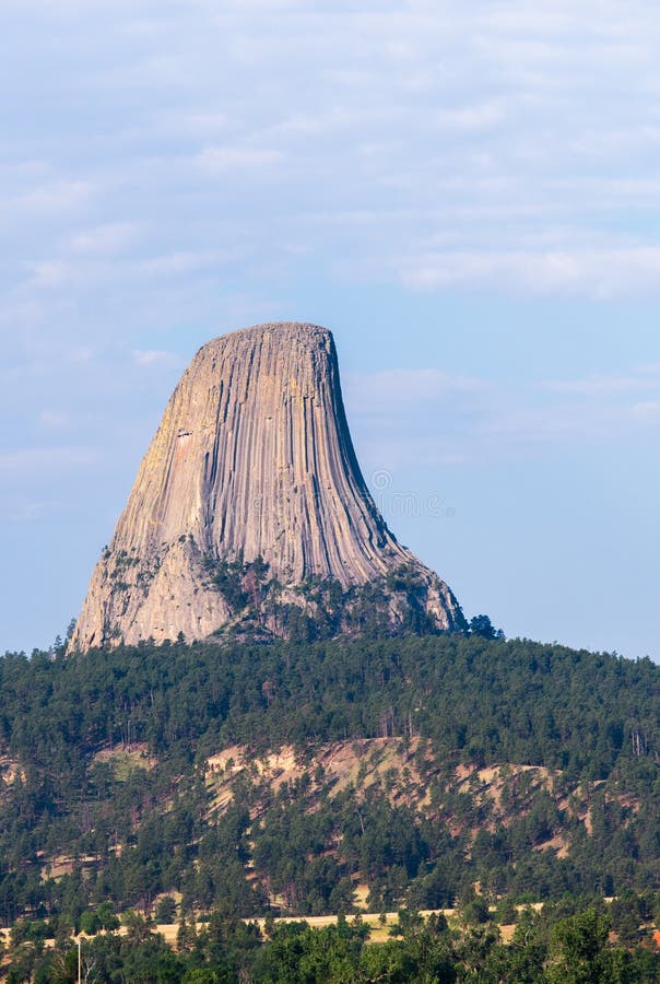 Tree Covered Hills Below Devils Tower Stock Photo - Image of western ...