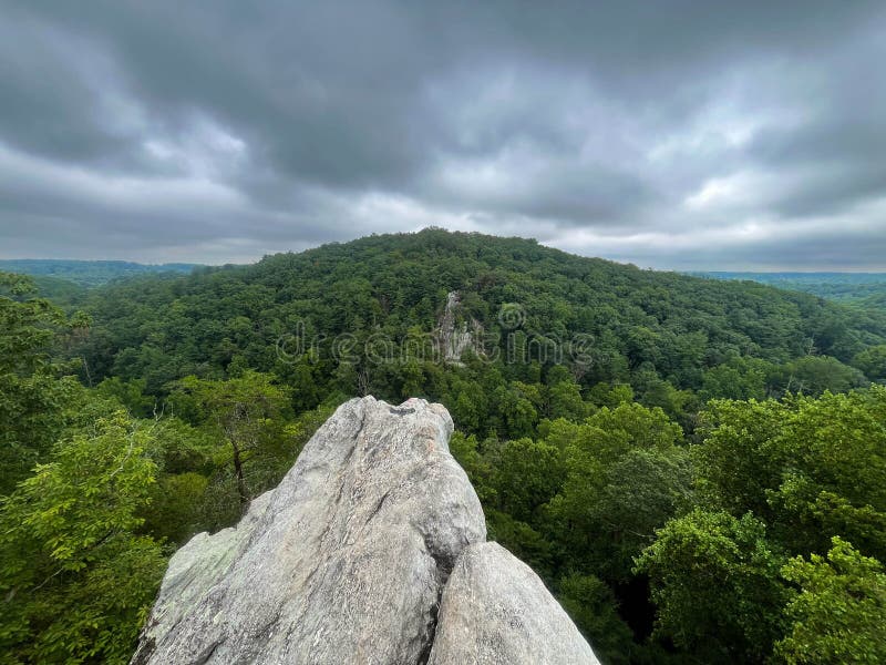 Tree-Covered Mountain Range View from Rock Ledge Stock Photo - Image of ...