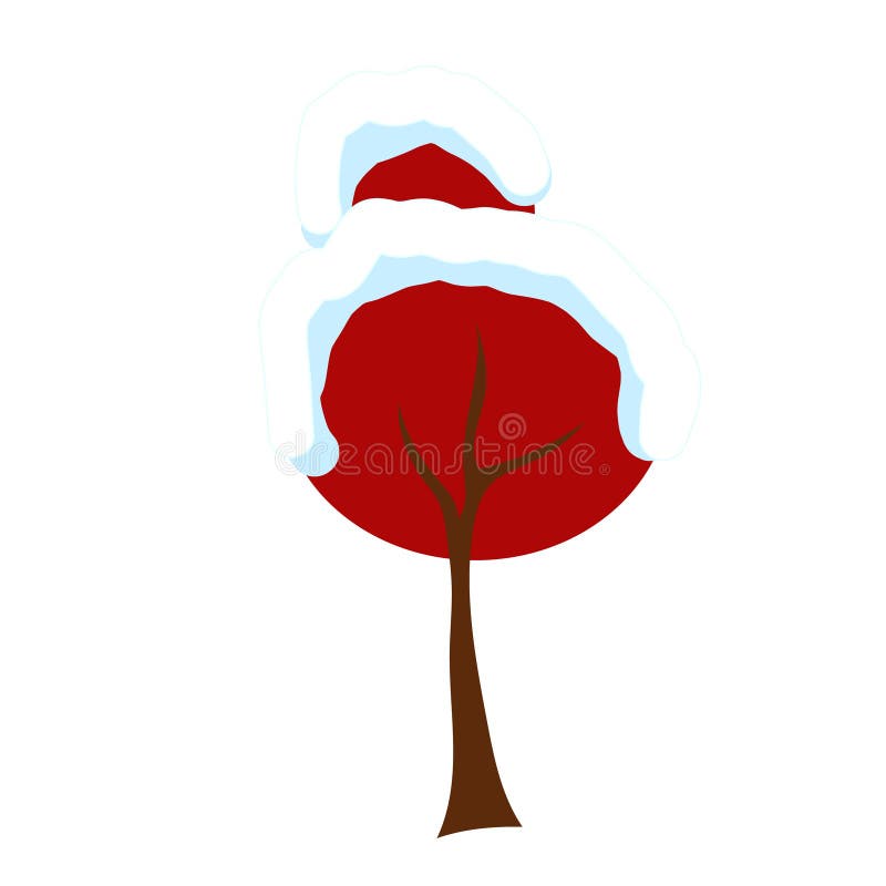 Tree Covered with Snow Cartoon Style Flat Vector Illustration Clipart ...